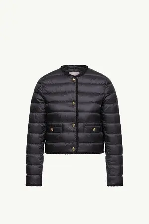 Moncler Fleurs Bouclé-Trimmed Short Down Jacket Black