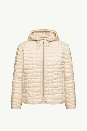 Moncler Eglantier Hooded Geometric-Quilted Short Down Jacket Beige