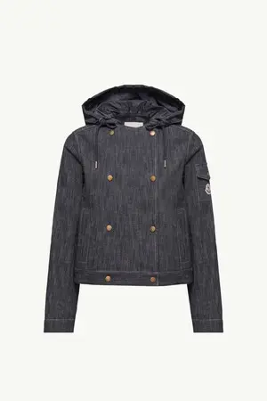 Moncler Diervilla Double-breasted Denim Jacket With Hood - Blue