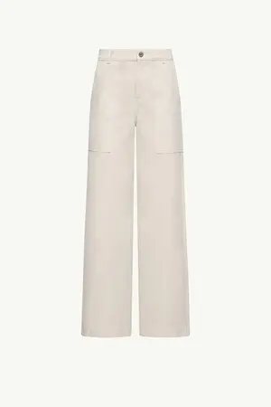 Moncler Leather Logo Cotton Pants Beige