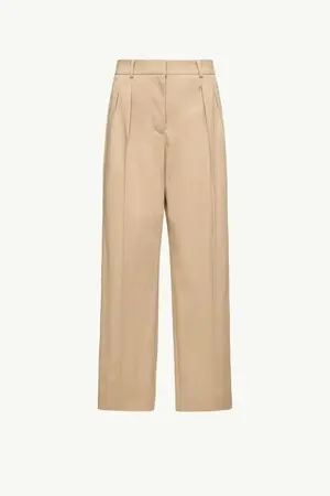 Moncler Cotton Gabardine Wide-leg Tailored Pants - Beige