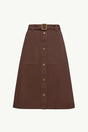 Moncler Belted Knee-length Cotton Skirt - Red