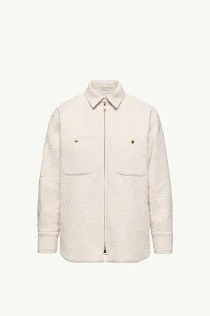 Moncler Cotton Blend Bouclé Down Shirt Jacket - White