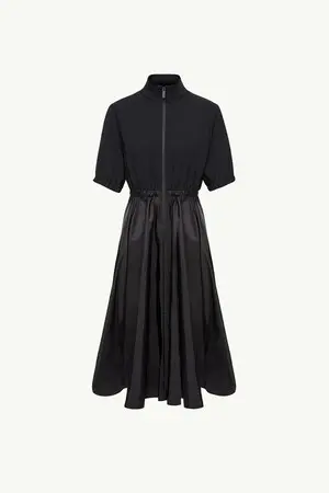 Moncler Midi Dress With Pleated Skirt And Zip-up Front