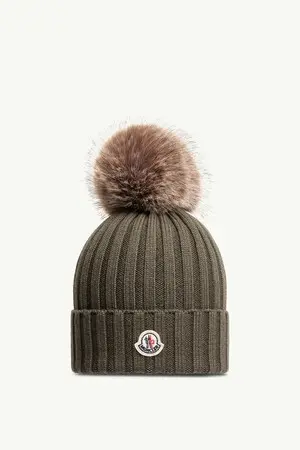 Moncler Wool Beanie With Pom Pom - Green