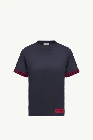Moncler Crochet-trimmed Cotton Logo T-shirt - Blue