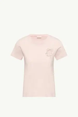 Moncler Embroidered Logo Cotton T-Shirt Pink