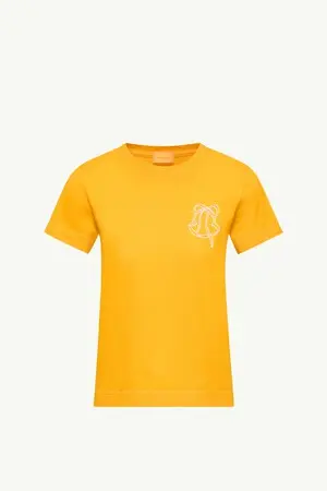 Moncler Embroidered Logo Cotton T-Shirt Yellow