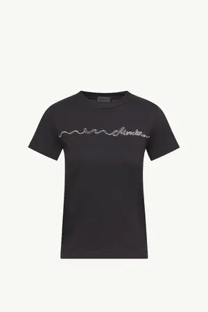 Moncler Ribbon Logo Cotton T-shirt - Black