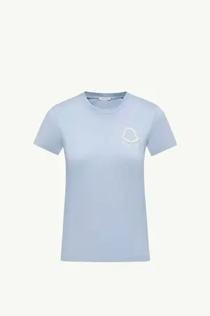 Moncler Embroidered Logo Cotton T-Shirt Blue