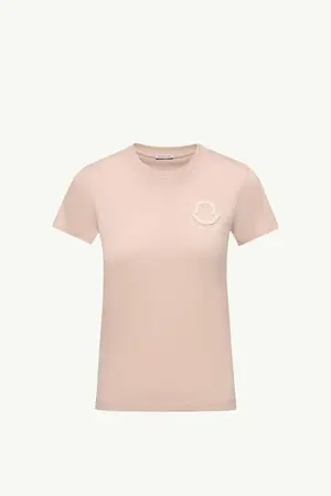 Moncler Embroidered Logo Cotton T-shirt - Pink