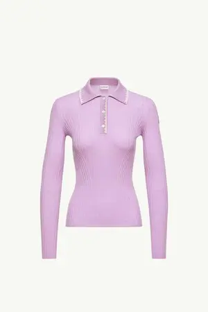 Moncler Wool Long Sleeve Polo Shirt Purple