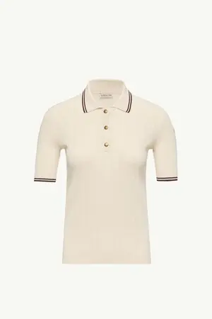 Moncler Rhombus & Logo Pattern Cotton Polo Shirt White