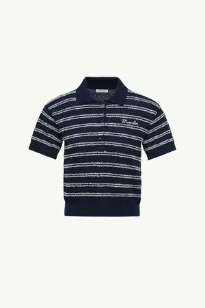Moncler Cotton Blend Bouclé Crêpe Polo Shirt - Blue