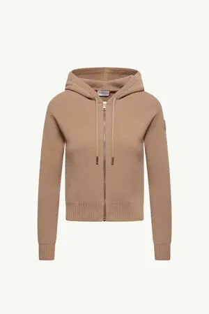 Moncler Cashmere & Wool Zip-up Hoodie - Beige