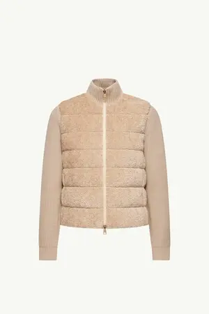 Moncler Padded Teddy & Wool Zip-up Cardigan - Beige