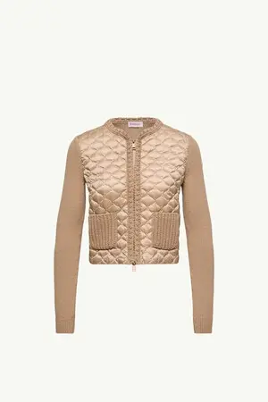 Moncler Geometric-quilted Padded Zip-up Cardigan - Beige