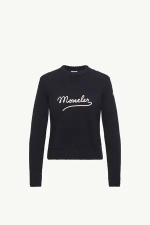 Moncler Embroidered Logo Cotton Blend Sweater - Blue