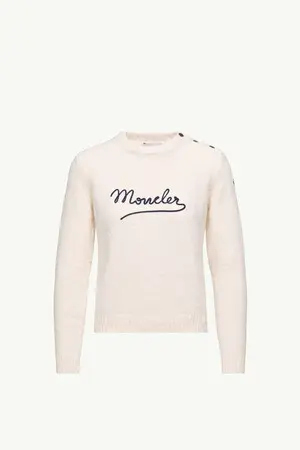 Moncler Embroidered Logo Cotton Blend Sweater White