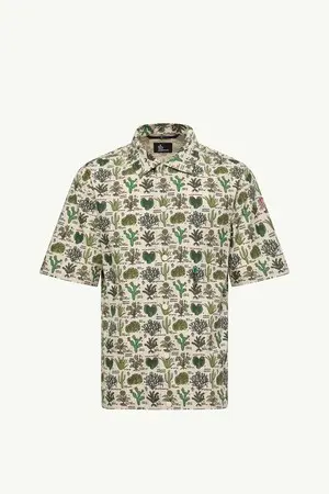 Moncler Botanical Print Cotton Blend Short Sleeve Shirt - Multicolor