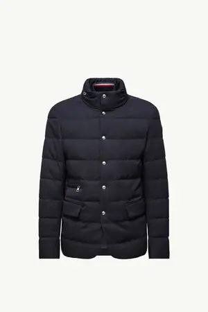 Moncler Bess Hooded Wool Short Down Jacket - Blue