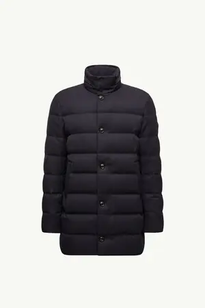 Moncler Vallonpierre Hooded Wool Long Down Jacket - Blue