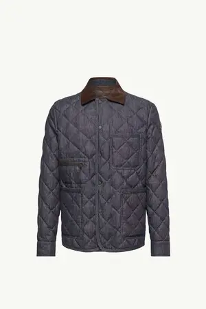 Moncler Kryen Diamond Quilted Denim Down Shirt Jacket - Blue