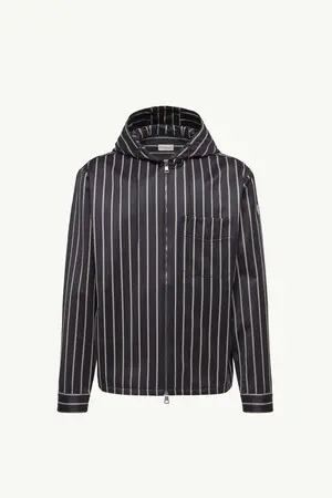 Moncler Wool & Cotton Striped Hooded Shirt - Blue