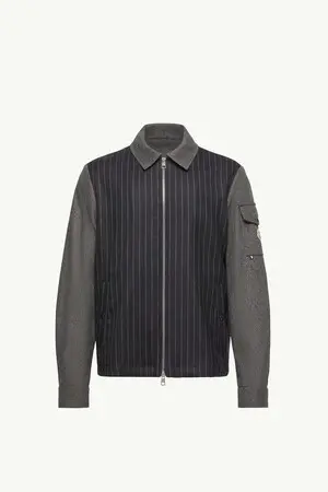 Moncler Herringbone Wool Blend Zip-up Shirt - Grey