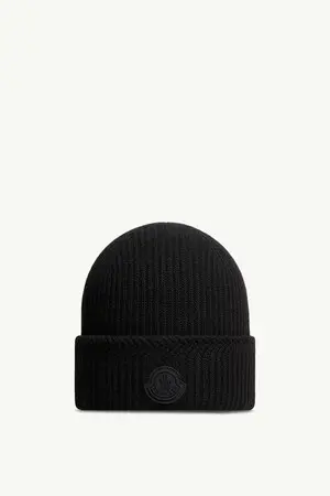 Moncler Cashmere Blend Logo Beanie Black