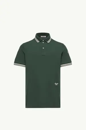 Moncler Striped Trim Cotton Piquet Polo Shirt - Green