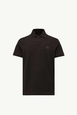Moncler Logo Cotton Piquet Polo Shirt - Black