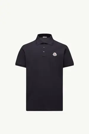 Moncler Logo Patch Cotton Piquet Polo Shirt - Blue