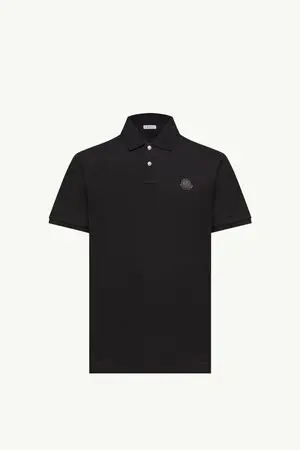 Moncler Logo Patch Cotton Piquet Polo Shirt Black