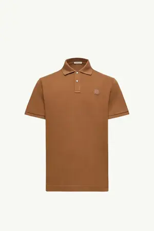 Moncler Logo Patch Cotton Piquet Polo Shirt Brown