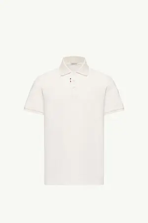 Moncler Logo Cotton Piquet Polo Shirt - White
