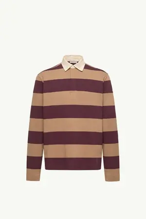 Moncler Striped Cotton Long Sleeve Polo Shirt - Multicolor