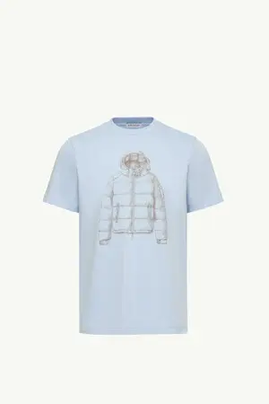 Moncler Down Jacket Print Cotton T-shirt - Blue
