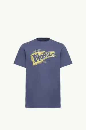 Moncler Sketch Logo Cotton T-shirt - Blue