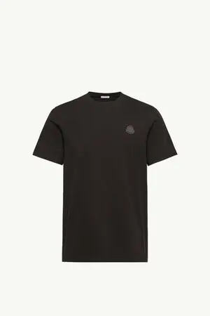 Moncler Double Leather Logo Cotton T-shirt - Black