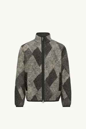 Moncler Diamond Pattern Wool Blend Zip-up Cardigan - Grey