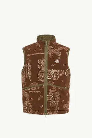 Moncler Reversible Paisley Print Padded Teddy Vest - Brown