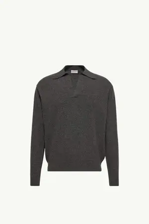 Moncler Wool & Cashmere Long Sleeve Polo Shirt - Grey