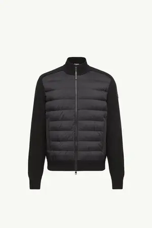 Moncler Wool & Cashmere Blend Padded Zip-up Cardigan - Black