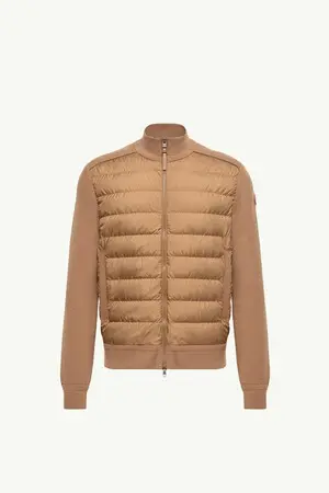 Moncler Wool & Cashmere Blend Padded Zip-Up Cardigan Brown
