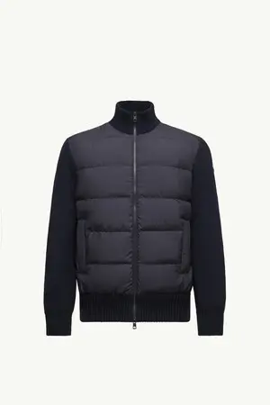 Moncler Padded Wool Zip-Up Cardigan Blue