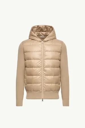 Moncler Padded Wool Zip-Up Hoodie Beige