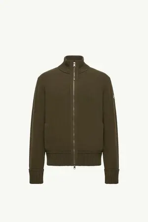 Moncler Cashmere & Wool Zip-up Cardigan - Green