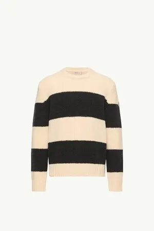 Moncler Striped Wool Blend Bouclé Sweater - White