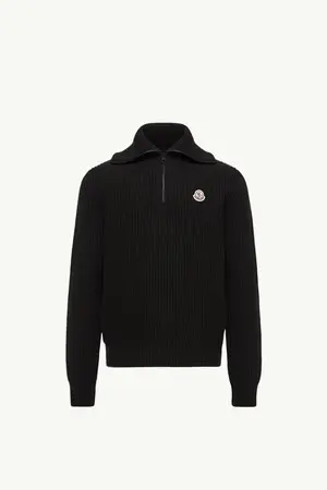 Moncler Logo Rib Wool Turtleneck Black